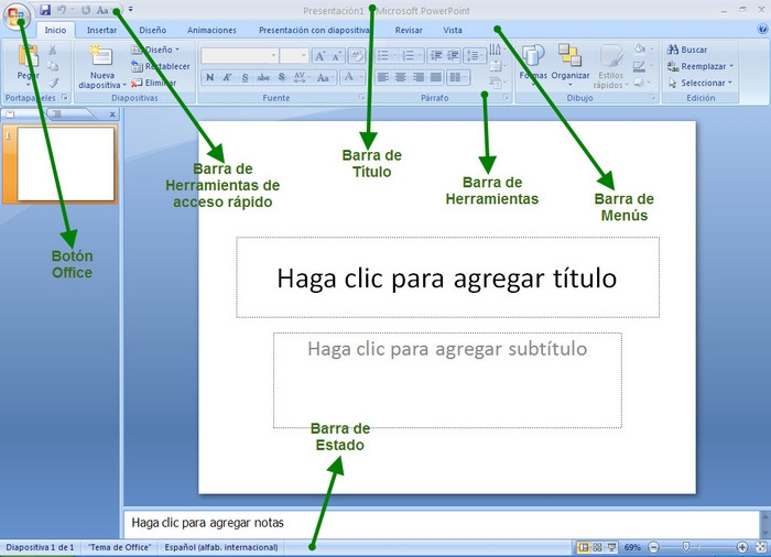 Partes en que se divide la ventana de PowerPoint :: MS Office trucos y ...
